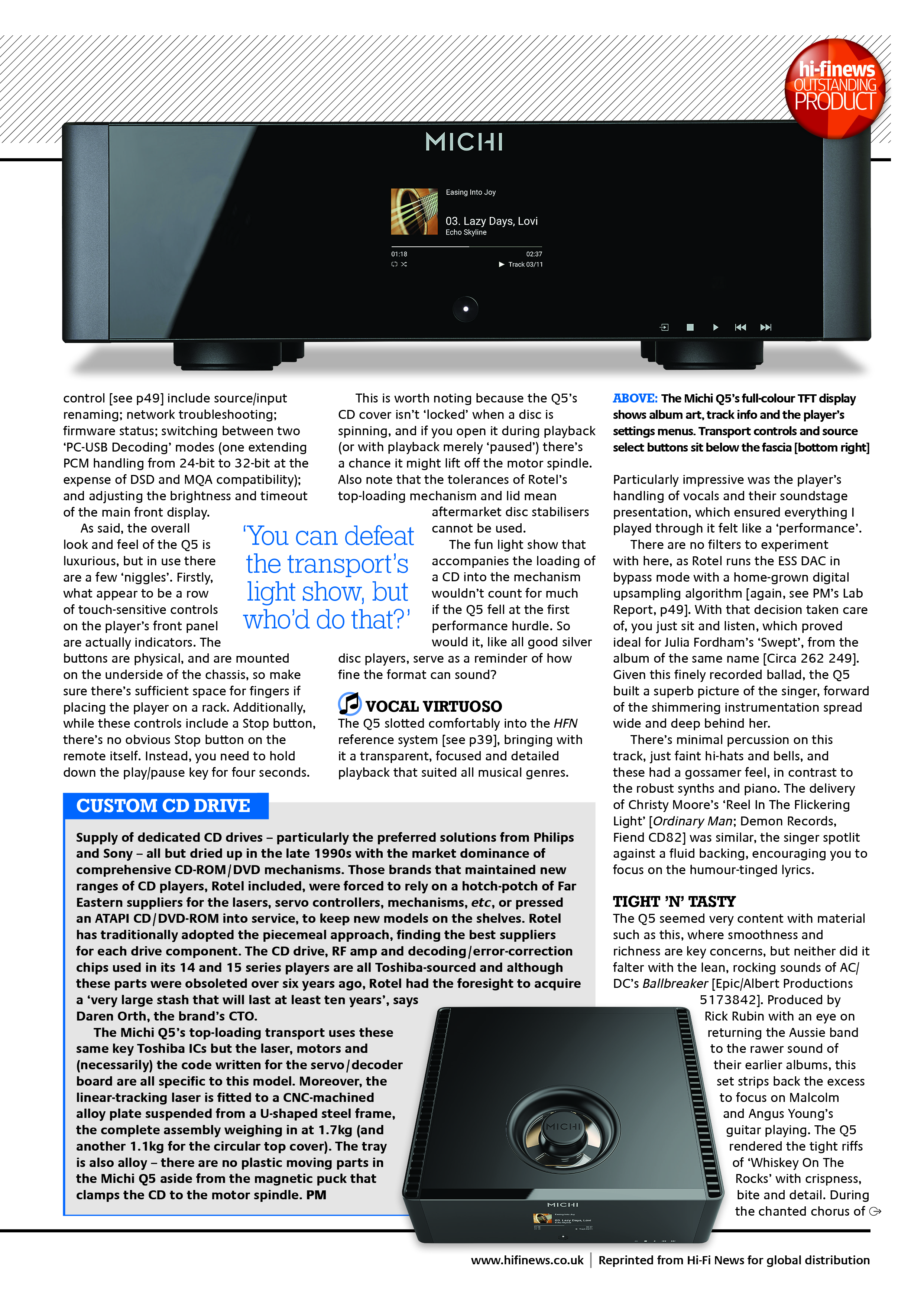 Michi Q5: HiFi News Outstanding Product | Rotel